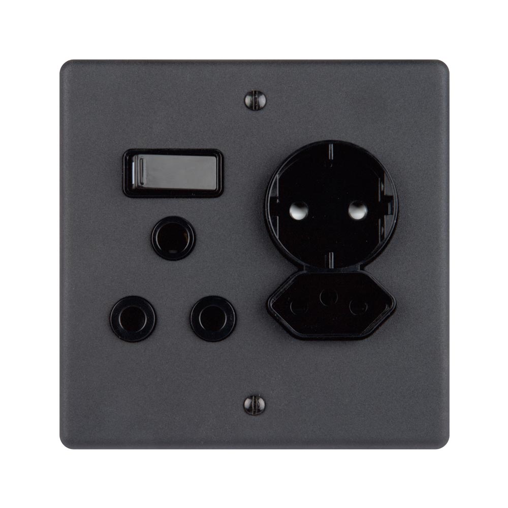 Lesco Matt Black RSA Schuko Slimline Wall Socket 4 x 4 – Livecopper