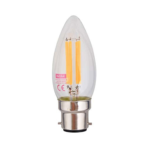 Eurolux LED Clear Filament Candle Bulb B22 4W 310lm Warm White – Livecopper